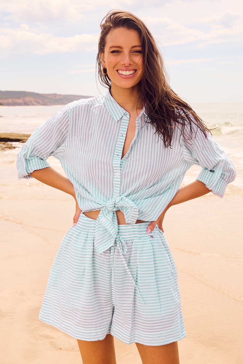 Sunseeker | Summer Stripe Slouch Shirt Moss