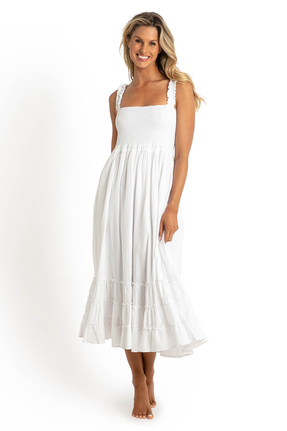 Sunseeker | Coachella Shirred Sun Dress White